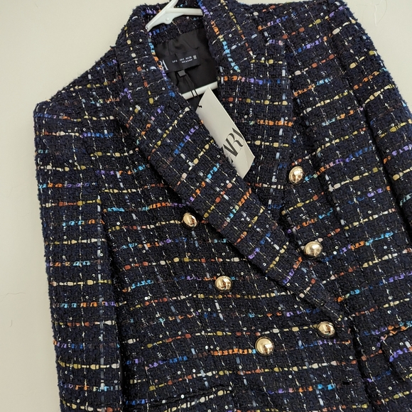 Zara | Jackets & Coats | Zara New Textured Tweed Blazer Multicolor ...